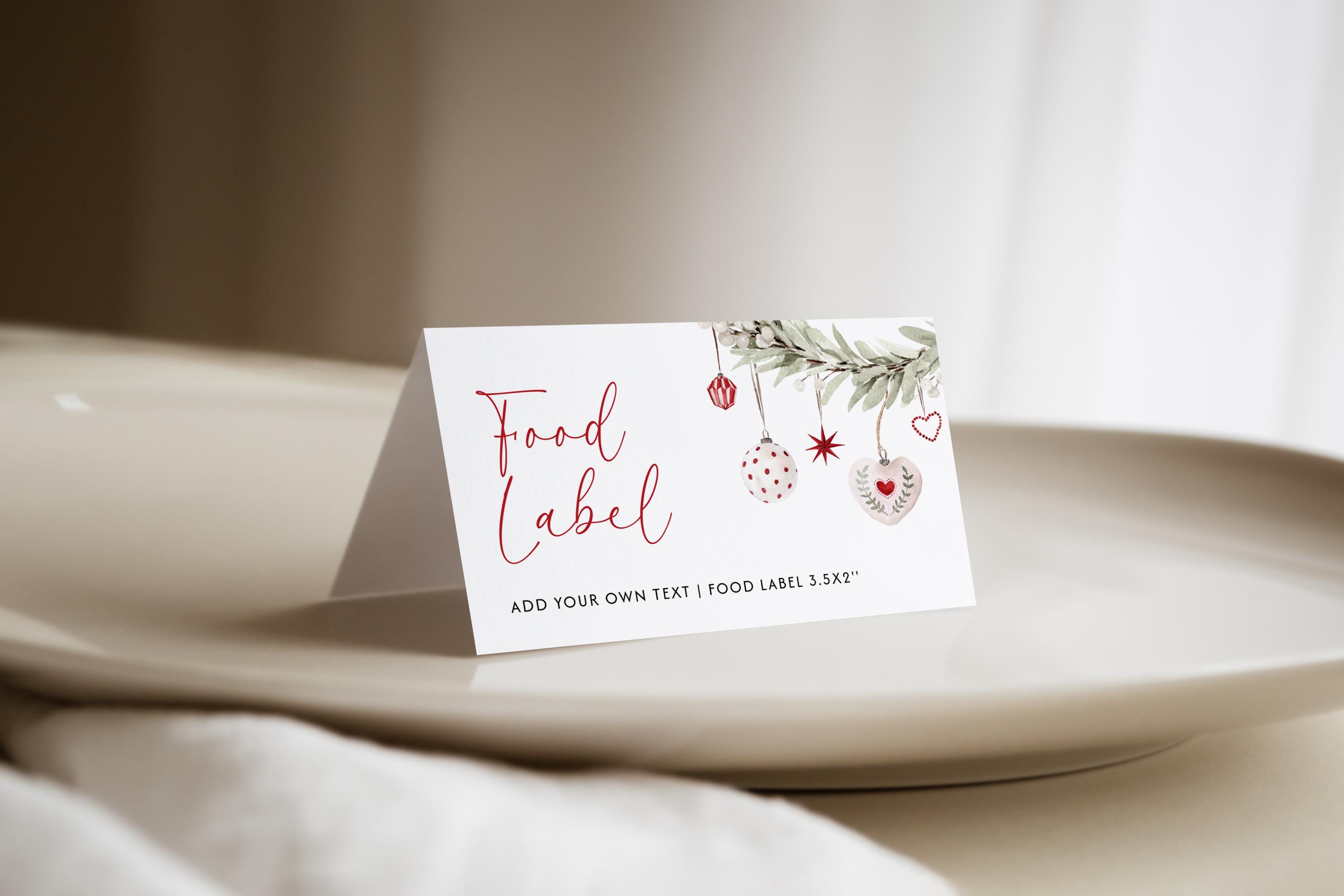 Christmas Food Label Template Winter Bridal Shower Buffet Card Holiday ...