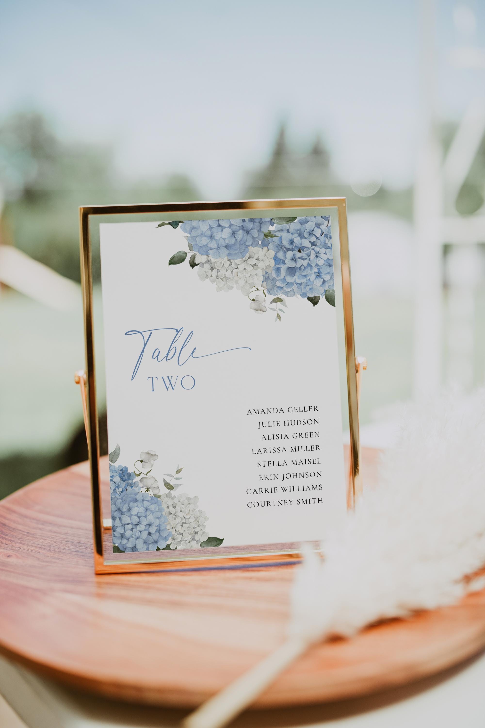 Blue Hydrangea Table Number Template Blue Floral Table Number Signs ...