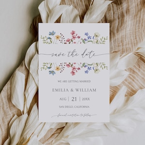 Wildflower Save the Date Template Editable Floral Save the Date Card Wildflower Wedding Card ...