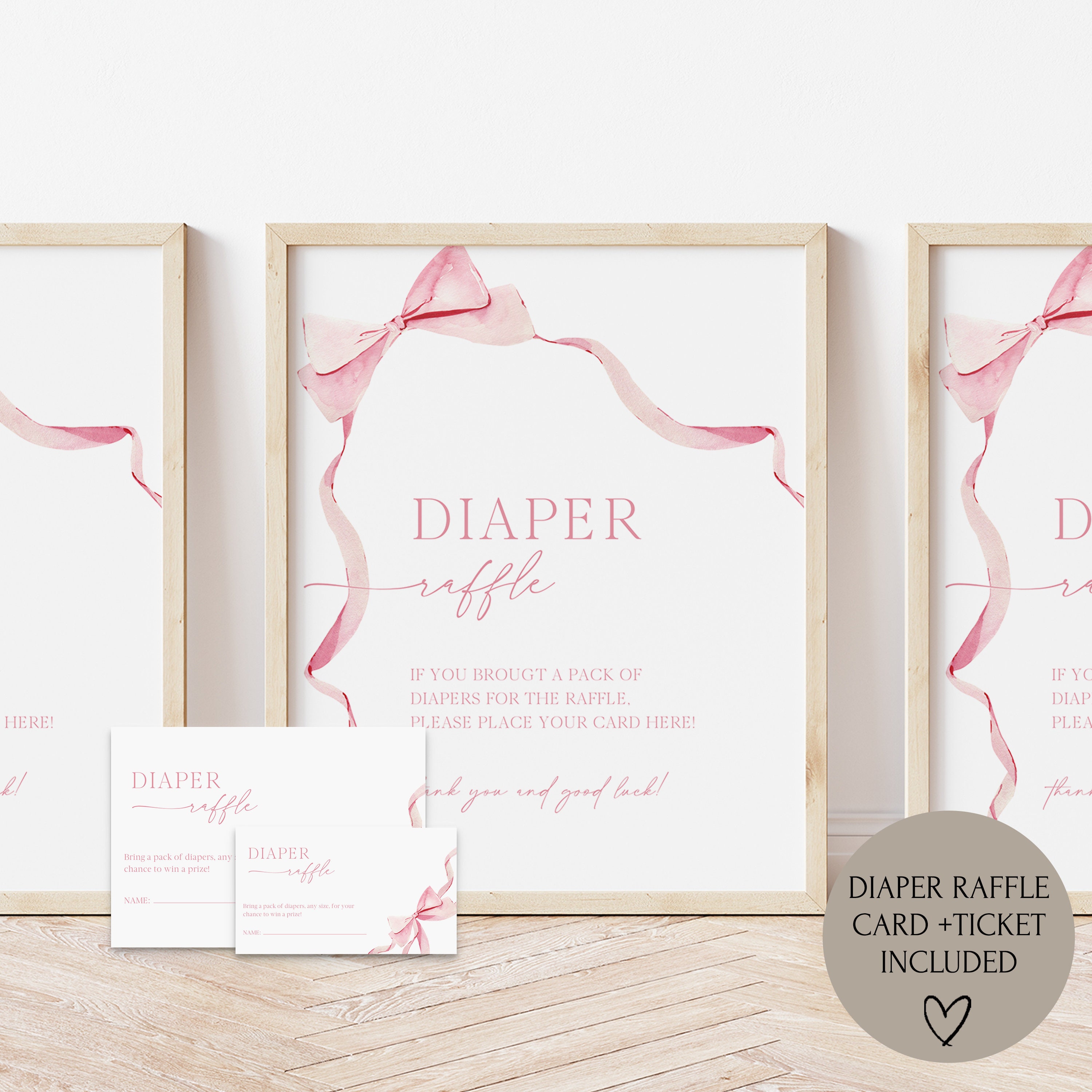 Pink Bow Baby Shower Sign Bundle, Watercolor Ribbon Table Sign Set Girl ...