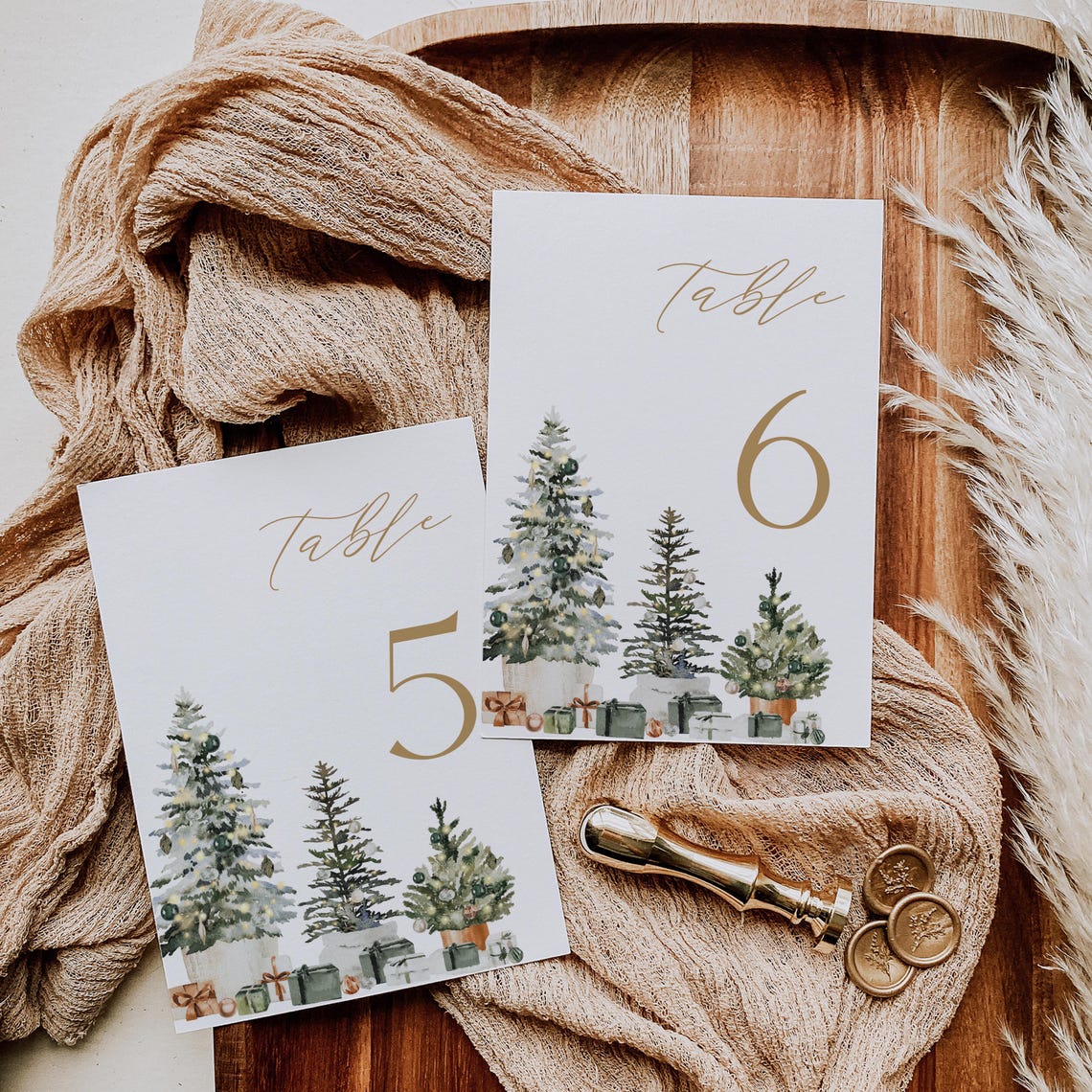 Christmas Table Number Template Holiday Bridal Shower Table Number Sign ...