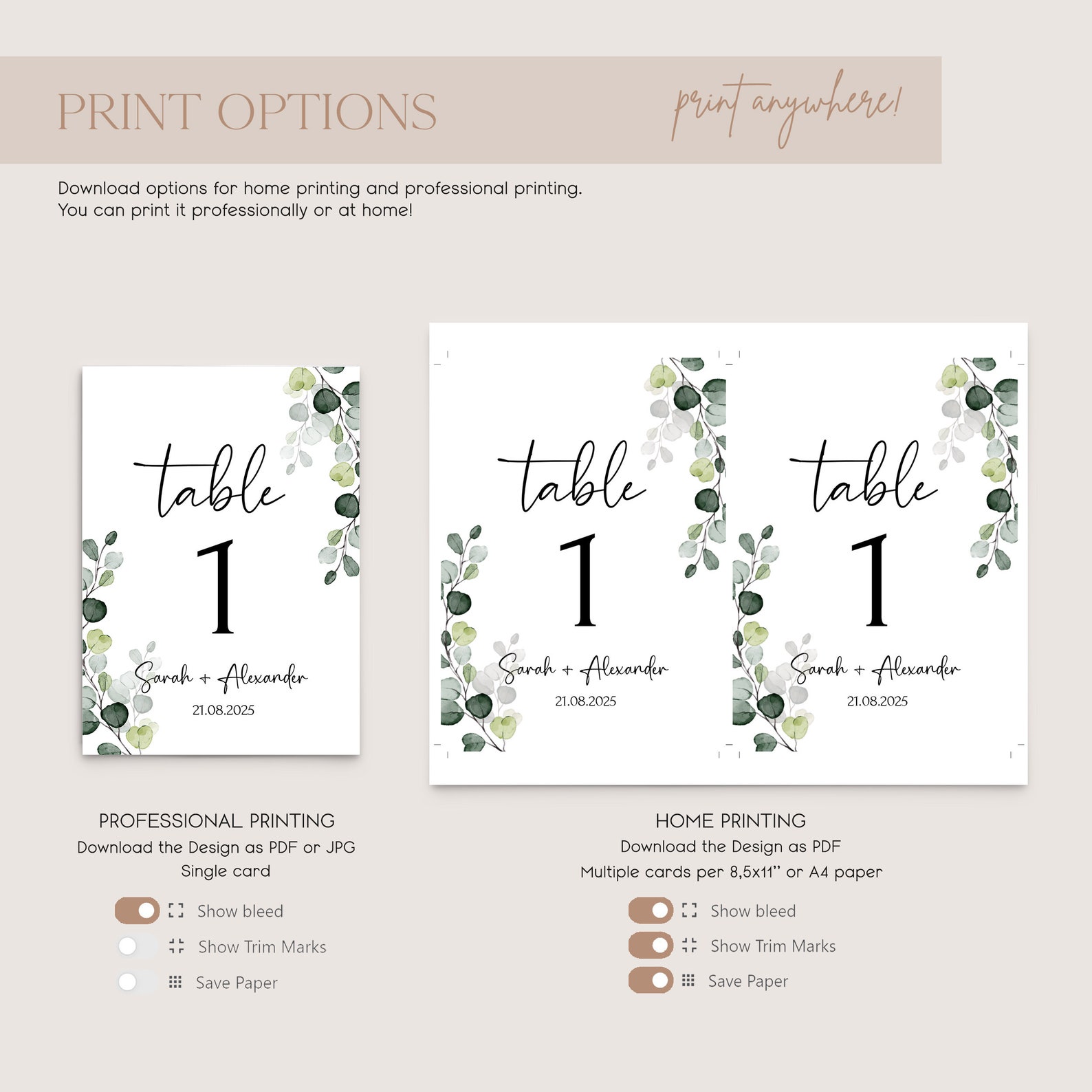 Greenery Wedding Table Numbers Template Eucalyptus Wedding Table ...