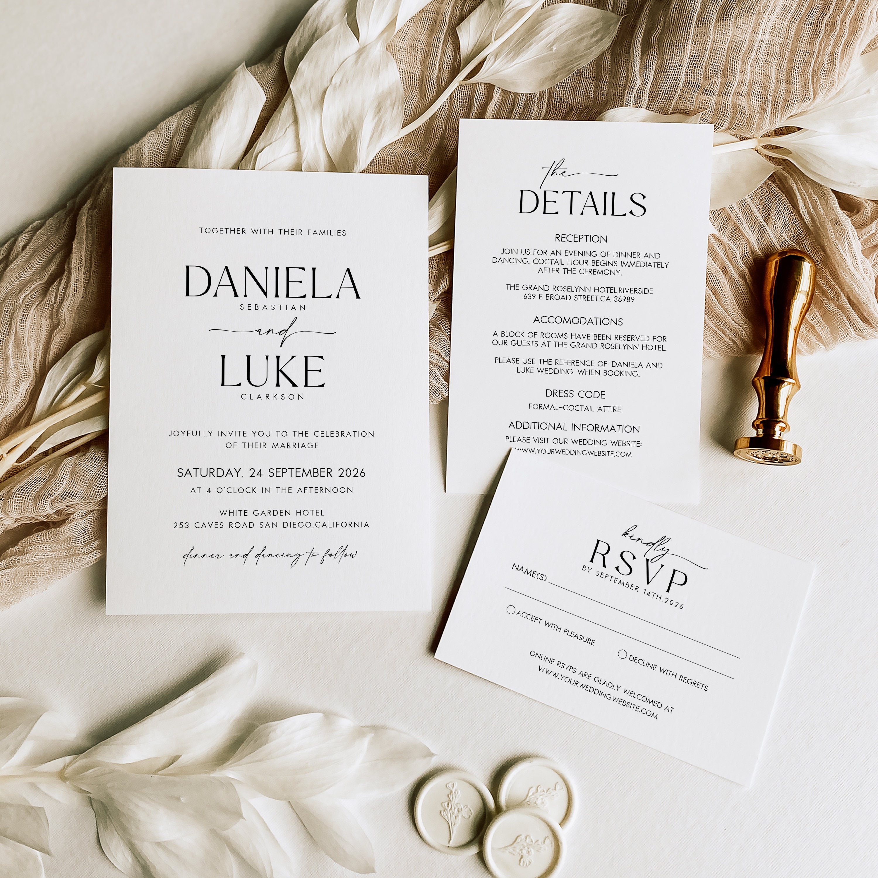Minimalist Wedding Invitation Suite Modern Wedding Invite Set Printable ...