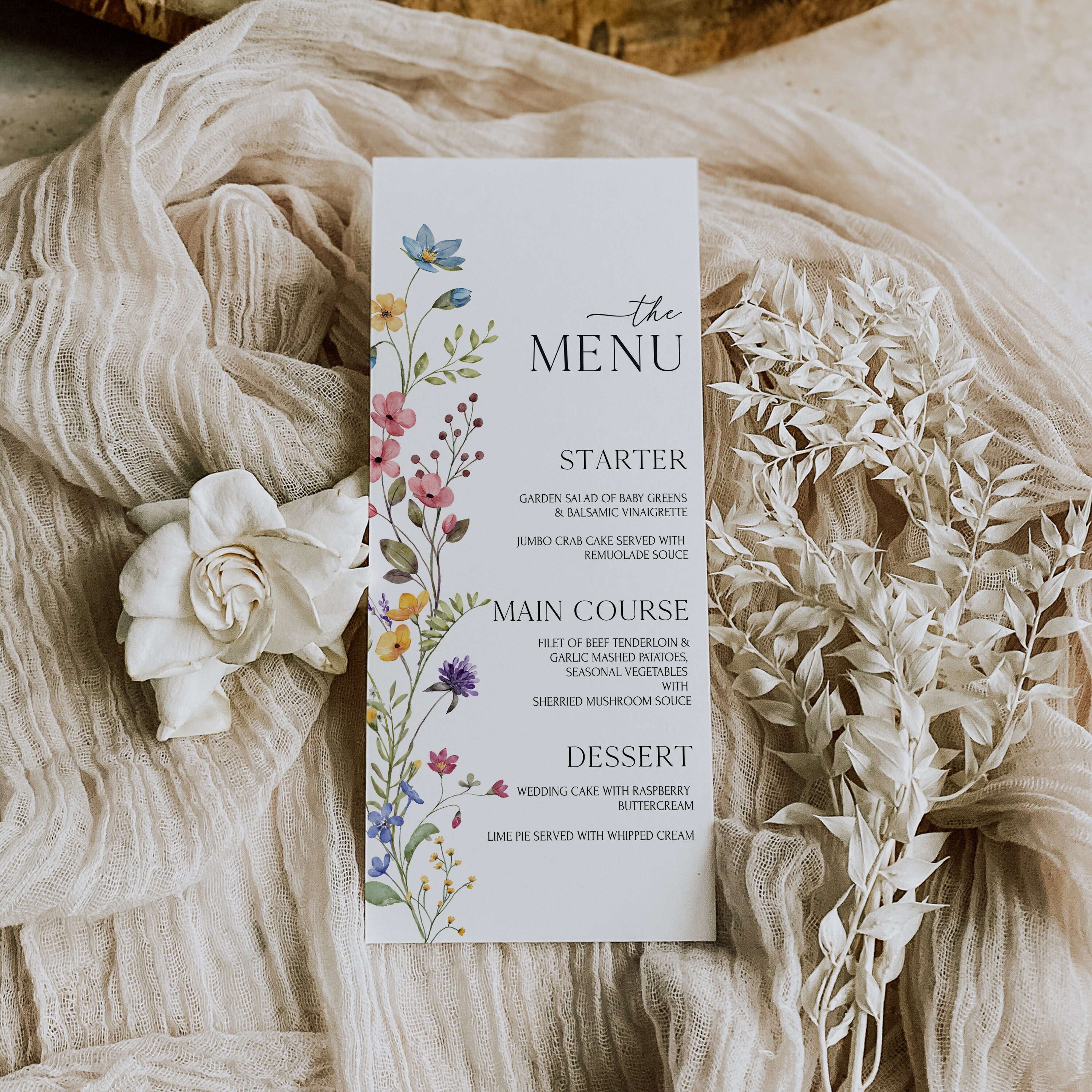 Wildflower Menu Template Floral Wedding Menu Boho Flowers Event Menu ...