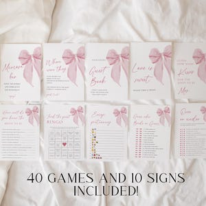 Pink Bow Bridal Shower Games Bundle Pink Ribbon Bridal Shower Signs Set ...