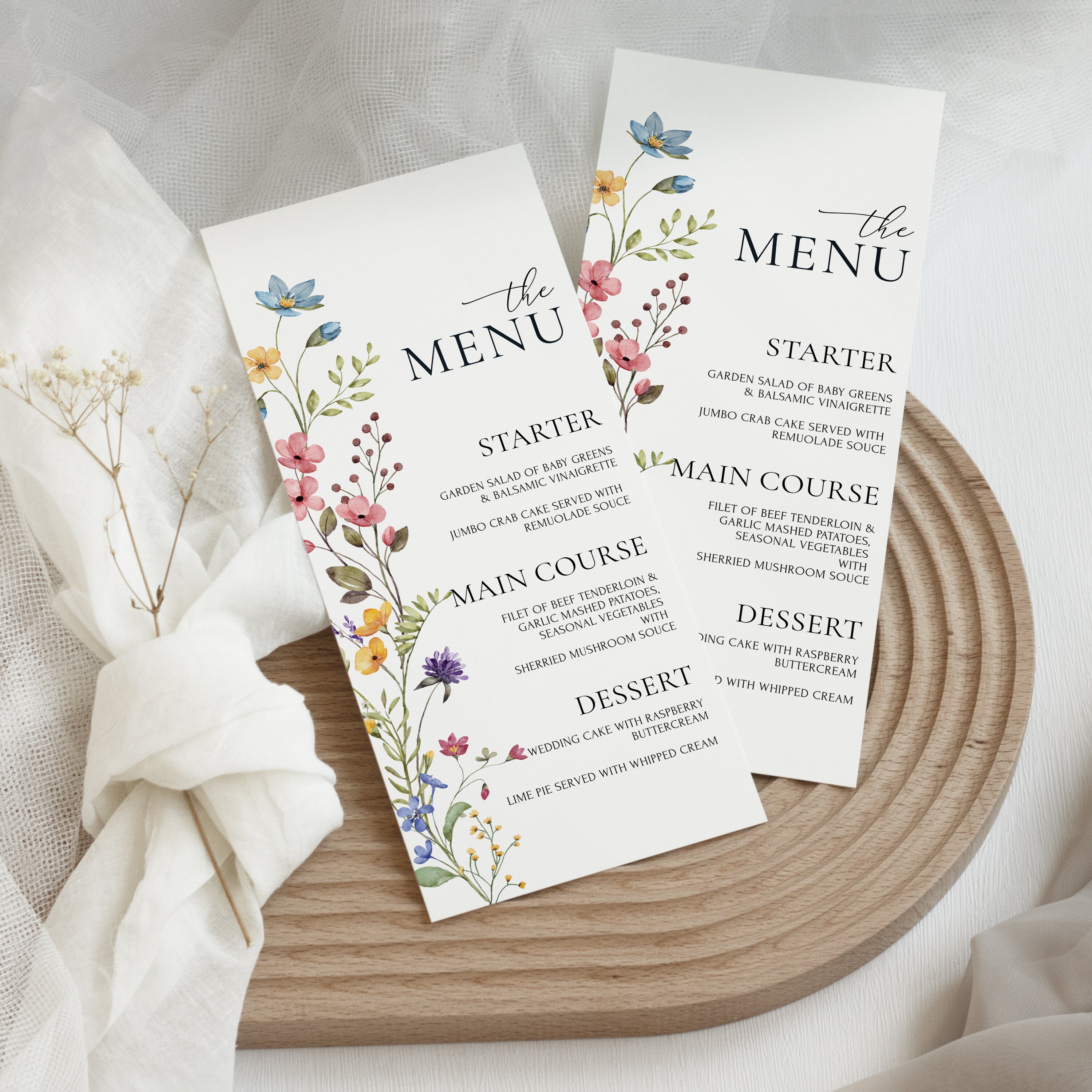 Wildflower Menu Template Floral Wedding Menu Boho Flowers Event Menu ...