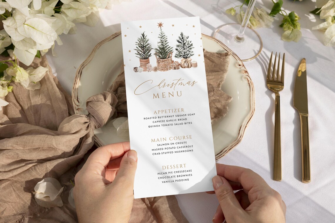 Christmas Dinner Menu Template Editable Holiday Dinner Menu Cozy ...
