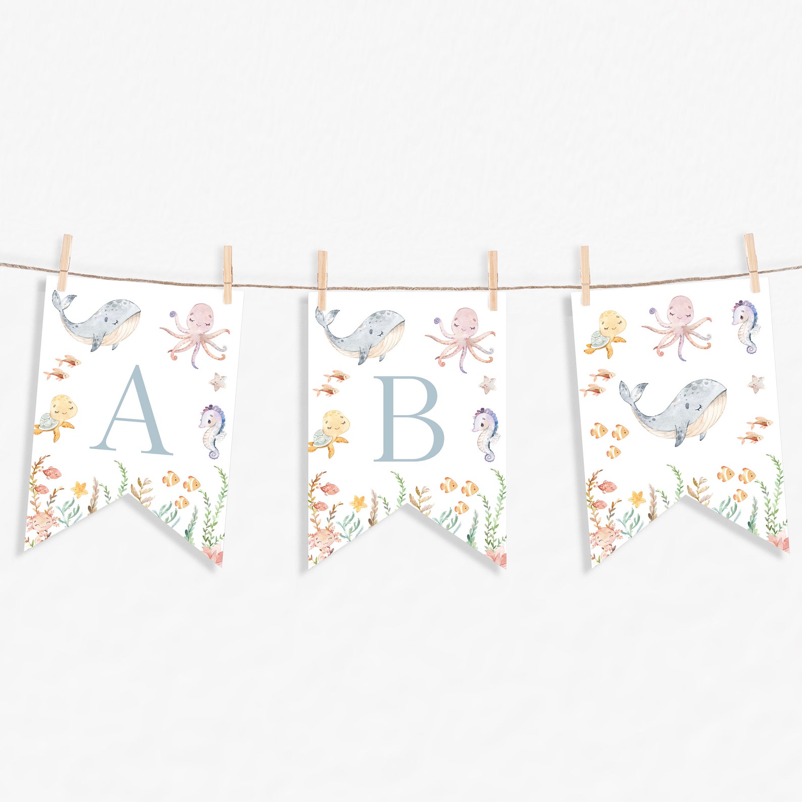 Under the Sea Banner Template Ocean Baby Shower Custom Banner Sea Life ...