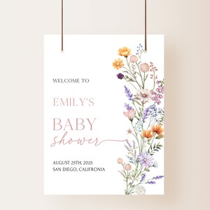 Wildflower Baby Shower Welcome Sign Template Printable Boho Floral ...