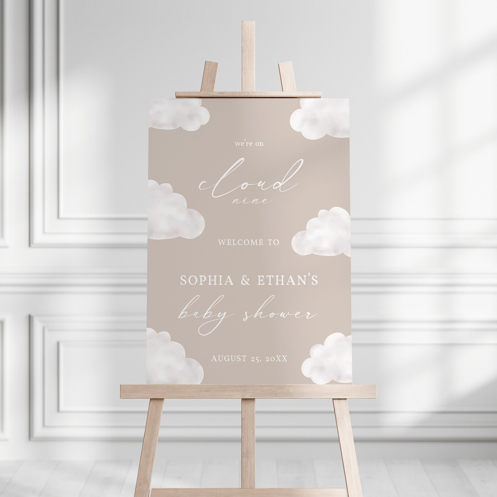 Neutral Cloud Baby Shower Welcome Sign Template Cloud Nine Welcome ...