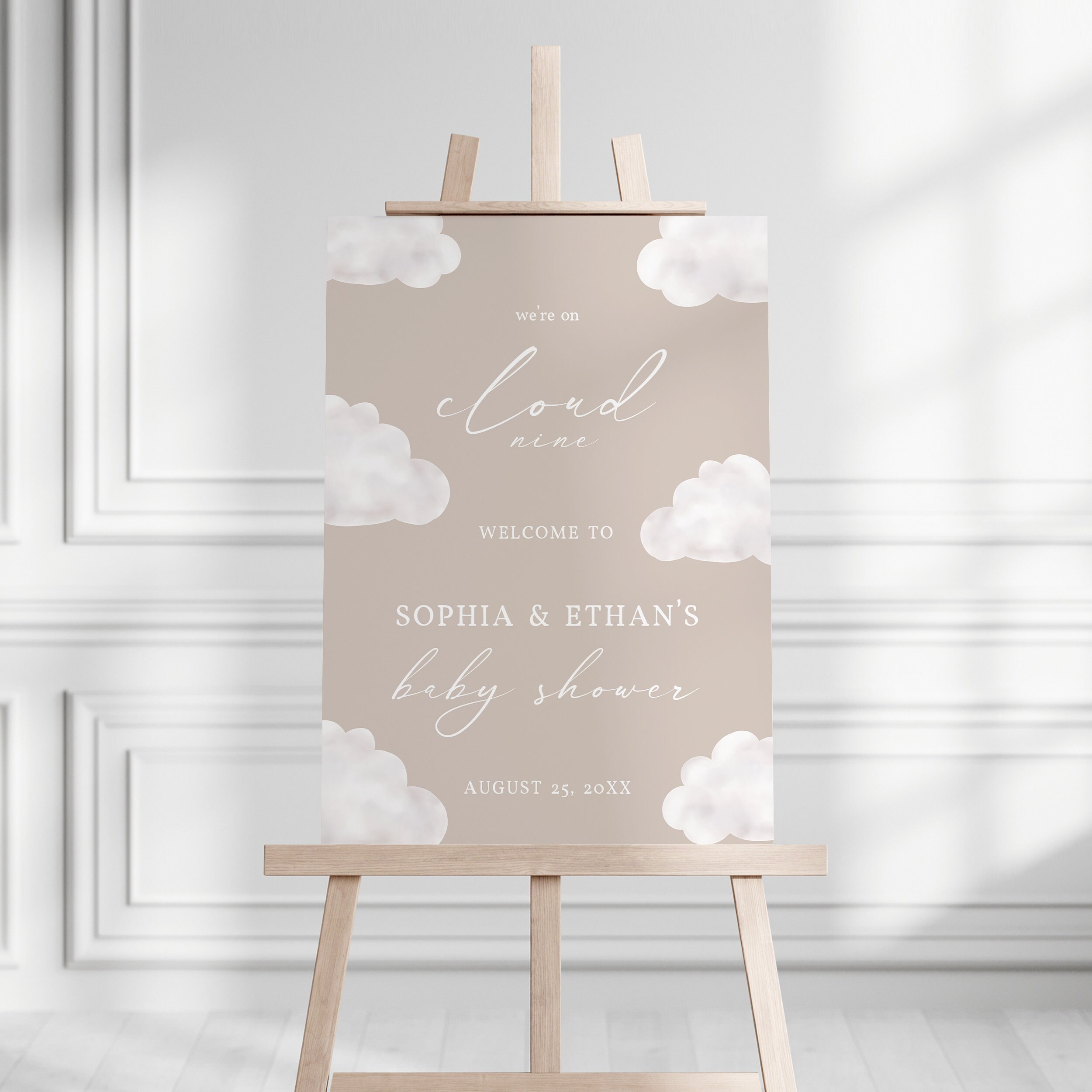 Neutral Cloud Baby Shower Welcome Sign Template Cloud Nine Welcome ...