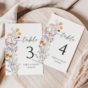 Wildflower Table Number Template Printable Floral Wedding Table Numbers ...