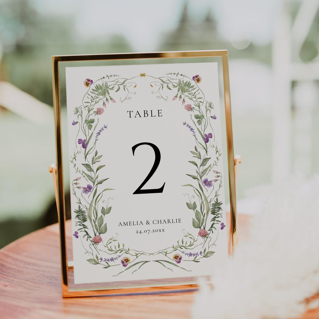 Wildflower Table Numbers Wedding Template Editable Pastel Floral Table ...