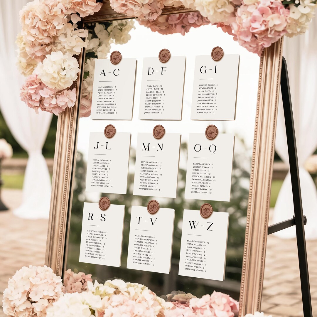 Modern Wedding Seating Chart Template, Mirror Seating Chart Cards ...