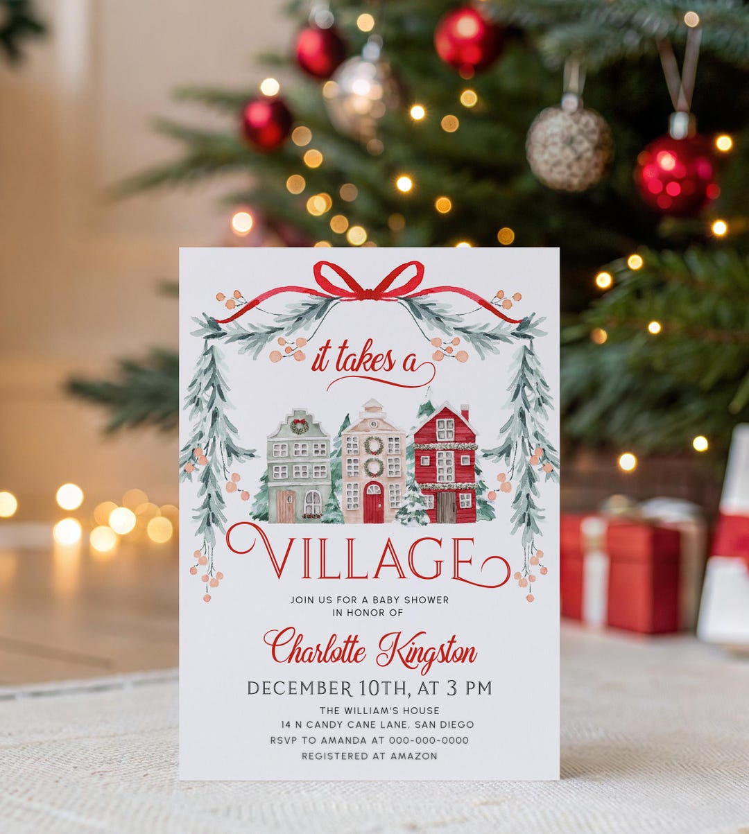It Takes a Village Baby Shower Invitation Christmas Village Baby Shower ...