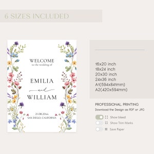 Wildflower Welcome Sign Template Boho Flowers Wedding Welcome Poster ...