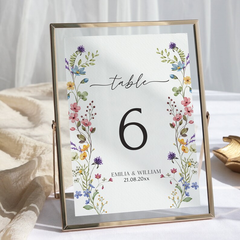 Wildflower Table Number Template Editable Floral Wedding Table Number ...
