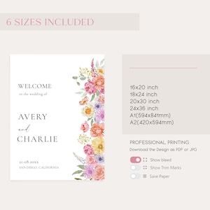 Pastel Floral Wedding Welcome Sign Template Colorful Flowers Welcome ...