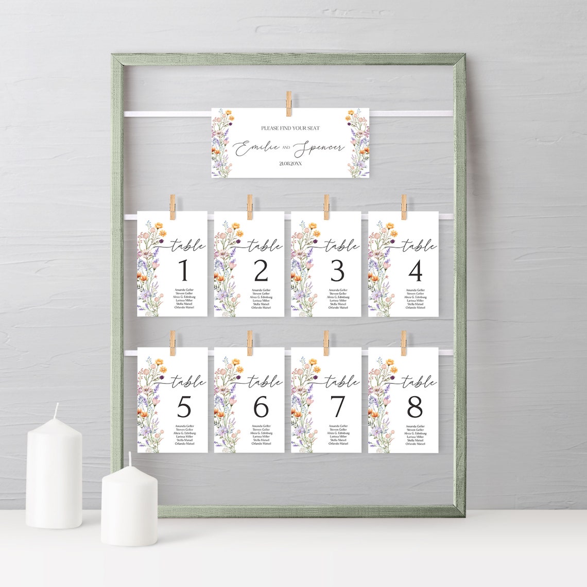 Wildflower Seating Chart Template Floral Wedding Seating Chart Sign ...