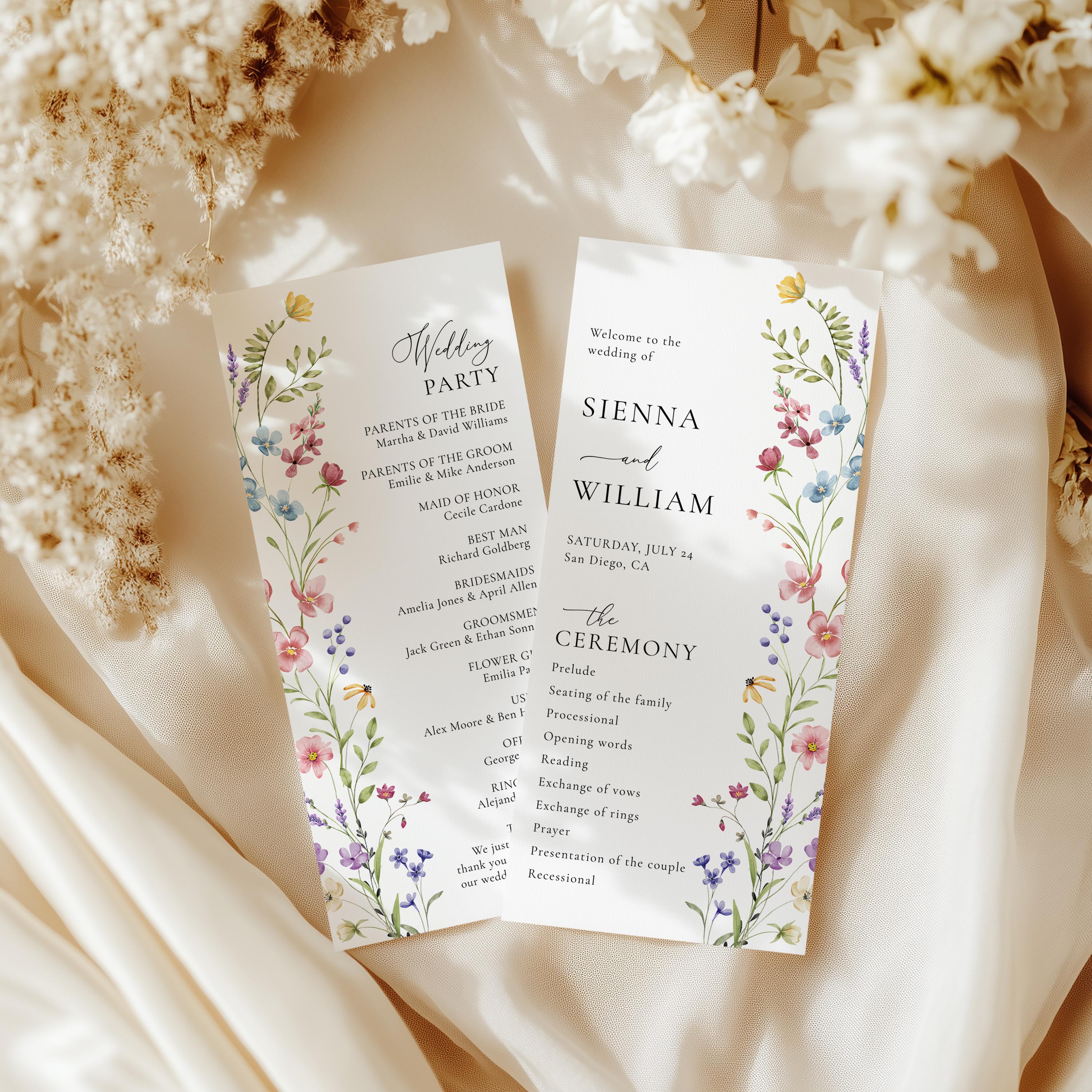 Wildflower Wedding Program Template Pastel Floral Wedding Ceremony ...