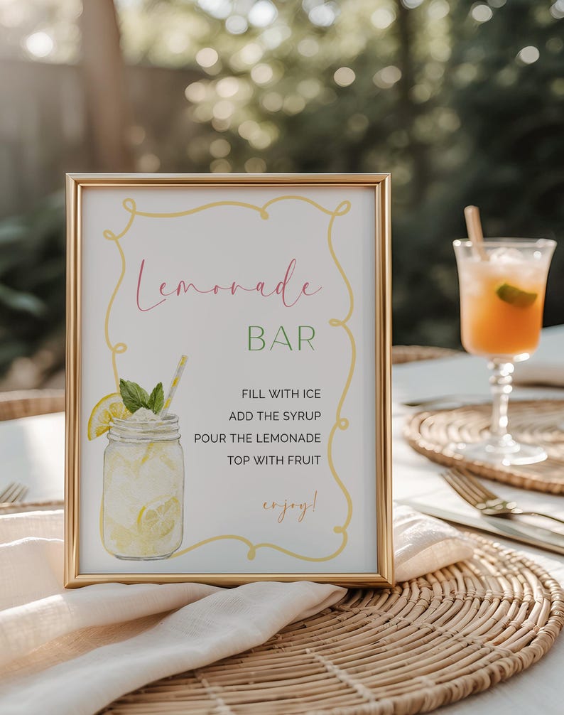Lemonade Bar Sign Template Wavy Lemonade Bar Printable Graduation Party ...