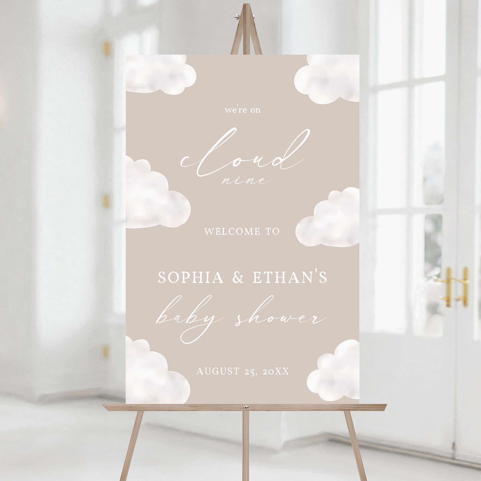 Neutral Cloud Baby Shower Welcome Sign Template Cloud Nine Welcome ...