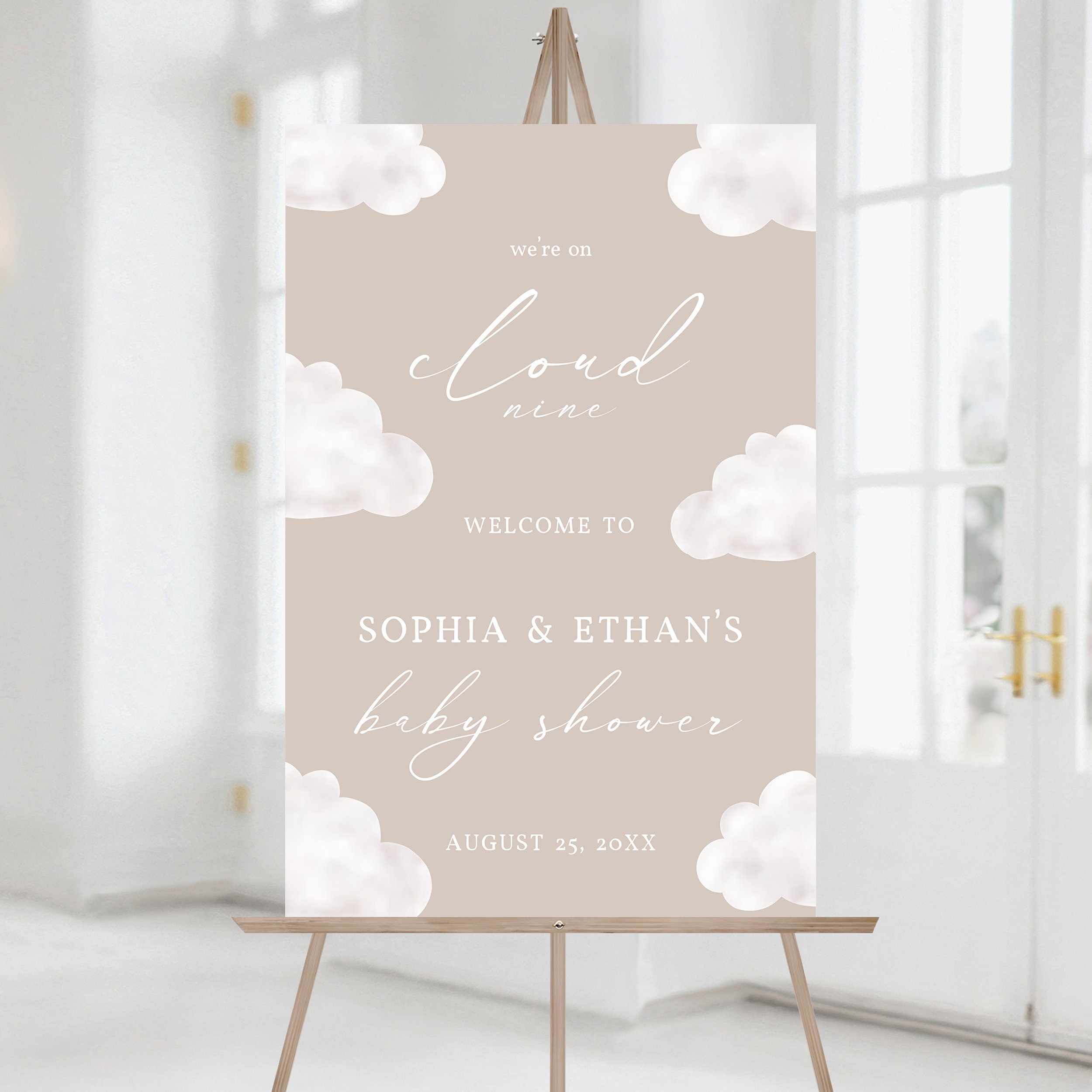 Neutral Cloud Baby Shower Welcome Sign Template Cloud Nine Welcome ...
