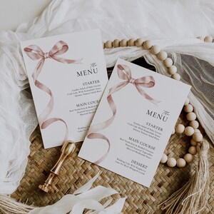 Beige Bow Menu Template Minimalist Beige Wedding Menu Card Editable ...