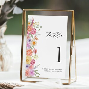 Pastel Floral Table Number Template Editable Spring Flowers Bridal ...