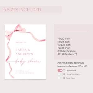 Pink Bow Baby Shower Welcome Sign Template Printable Soft Pink Welcome ...