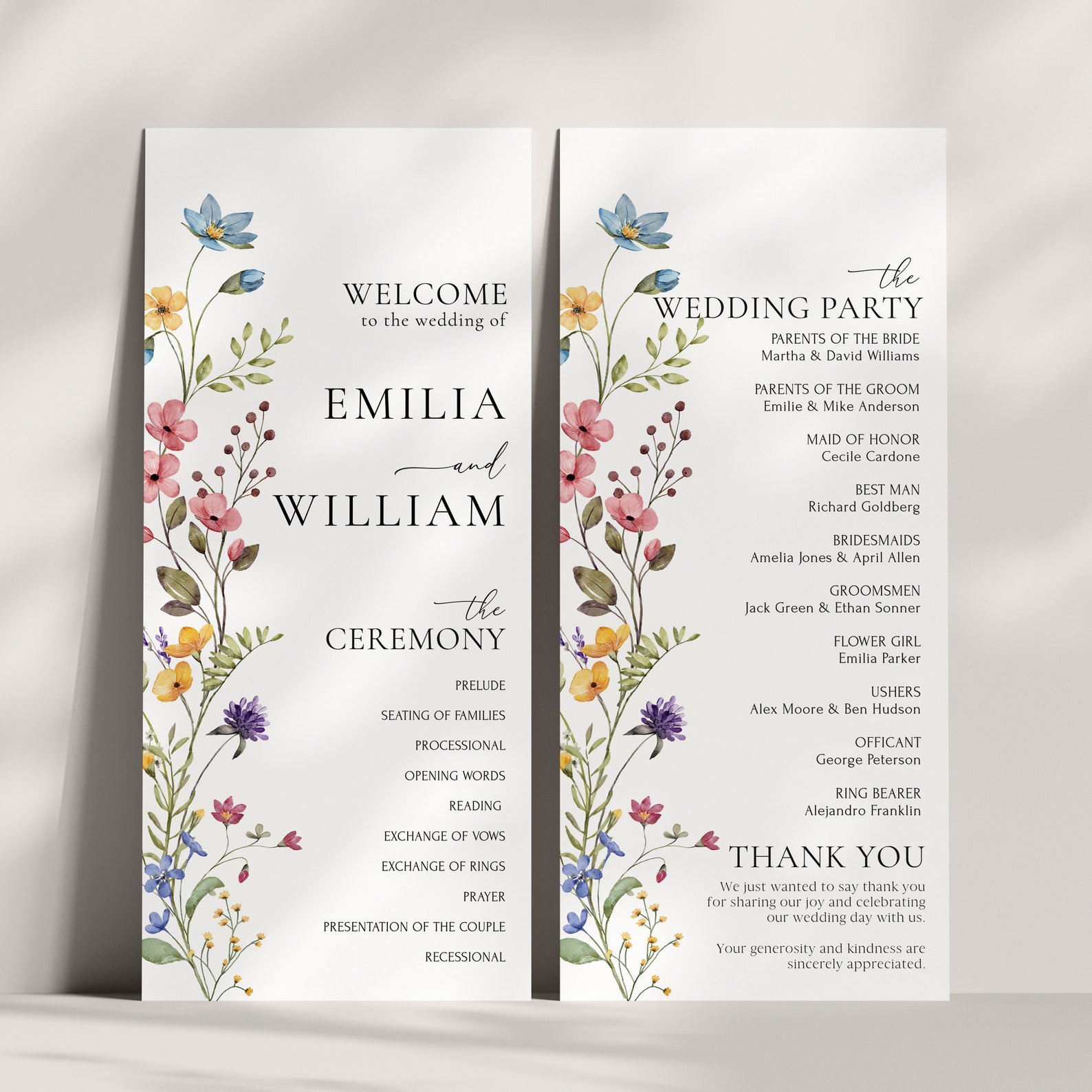 Wildflower Wedding Program Template Floral Wedding Ceremony Program ...