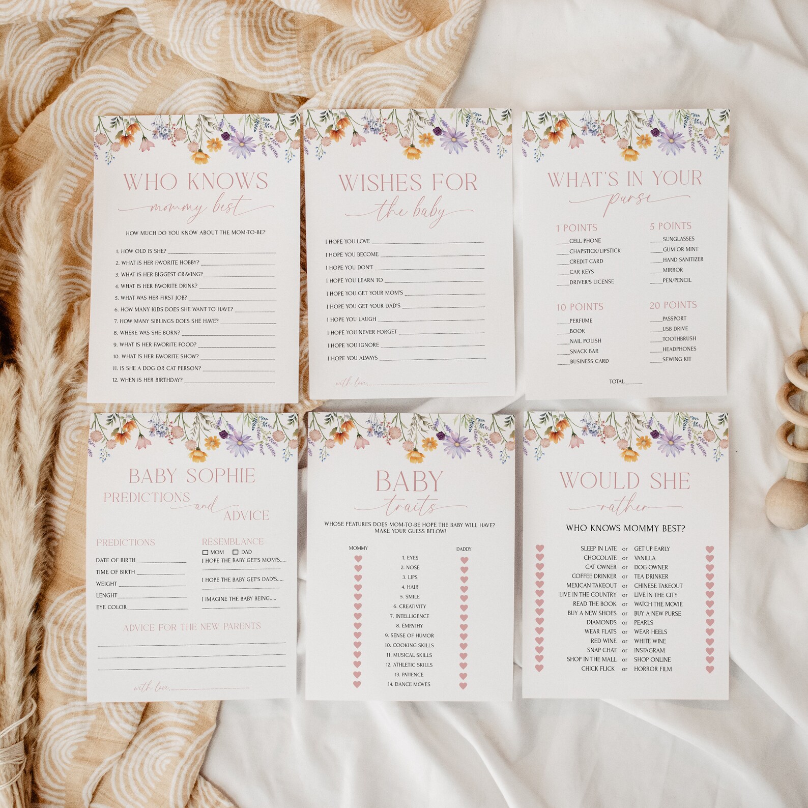 Wildflower Baby Shower Games Bundle Floral Baby Shower Games Printable ...