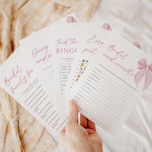 Pink Bow Bridal Shower Games Bundle Pink Ribbon Bridal Shower Signs Set ...