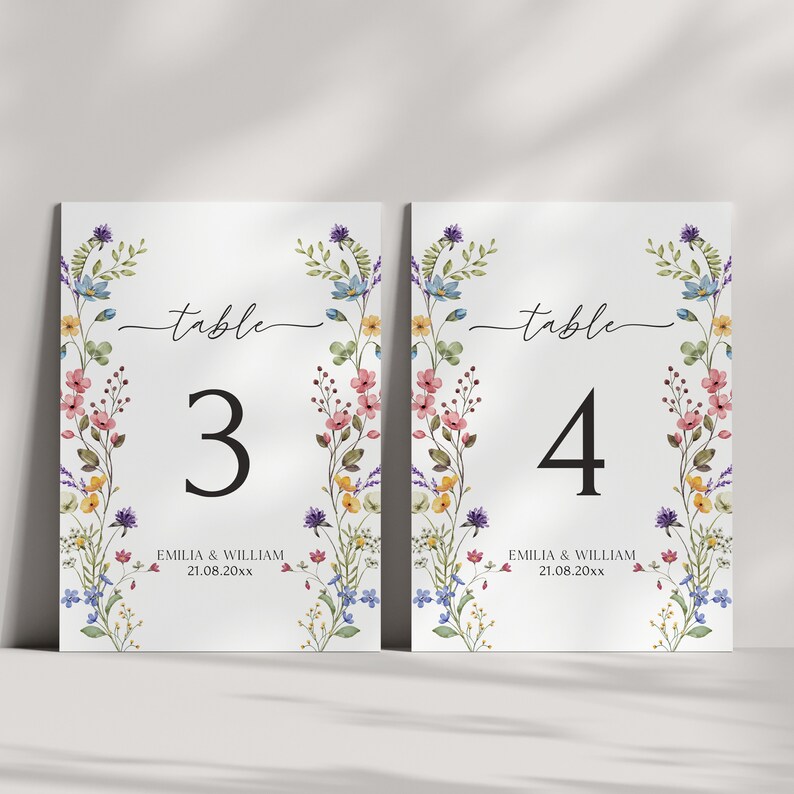 Wildflower Table Number Template Editable Floral Wedding Table Number ...