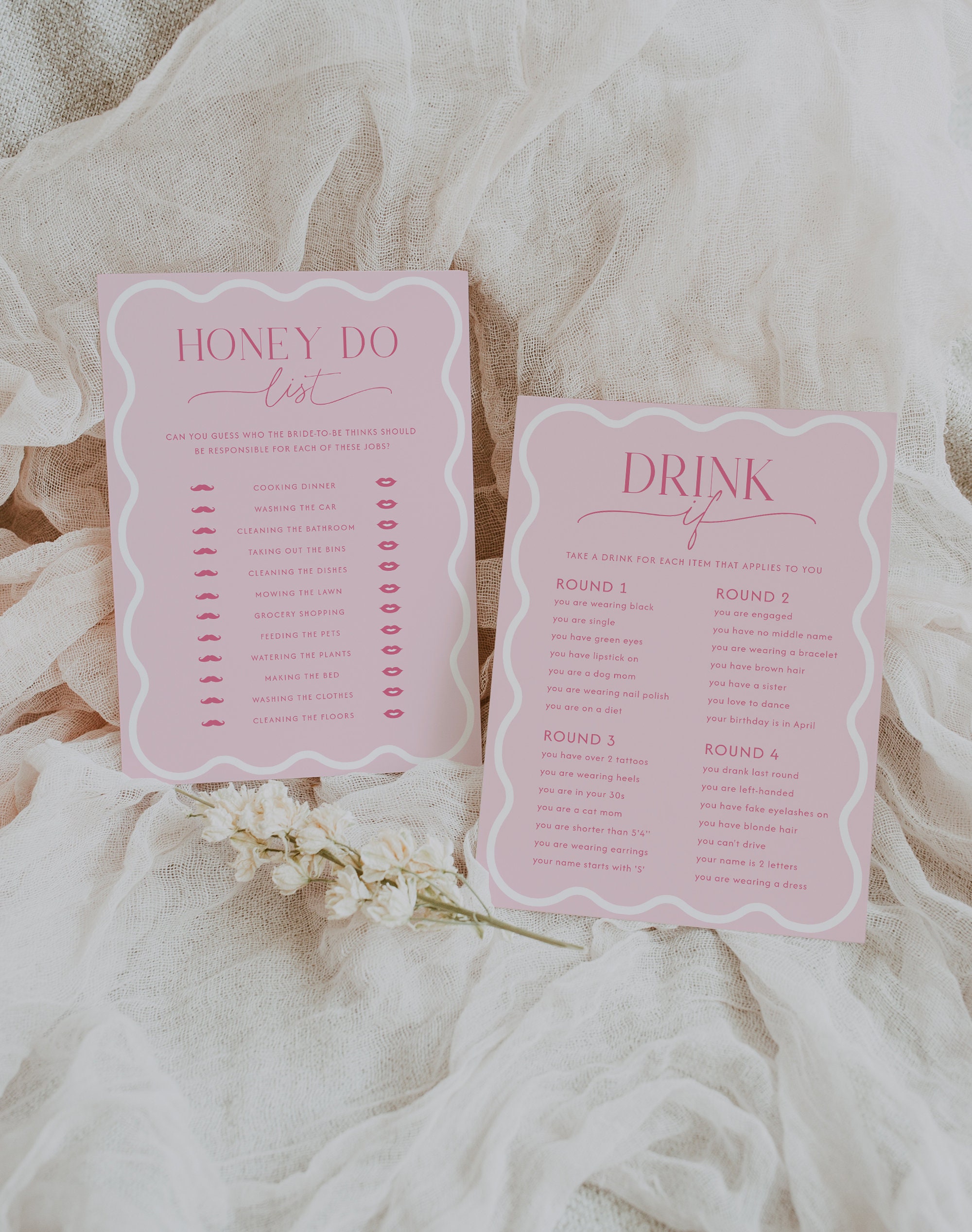 Pink Wavy Bridal Shower Games Bundle Soft Pink Bridal Shower Signs Set ...