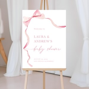 Pink Bow Baby Shower Welcome Sign Template Printable Soft Pink Welcome ...