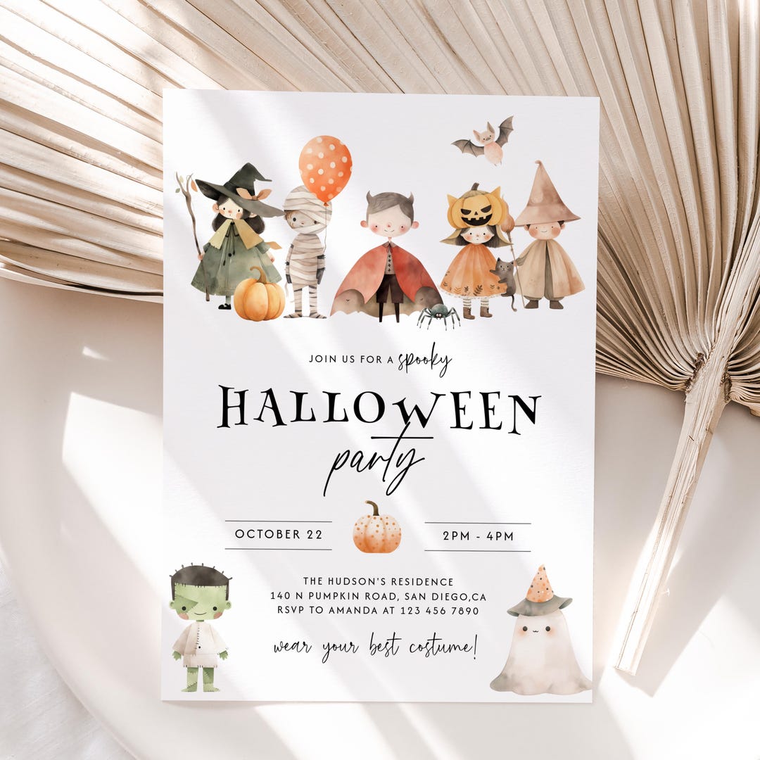 Halloween Party Invitation Template Kids Costume Party Invite Editable ...