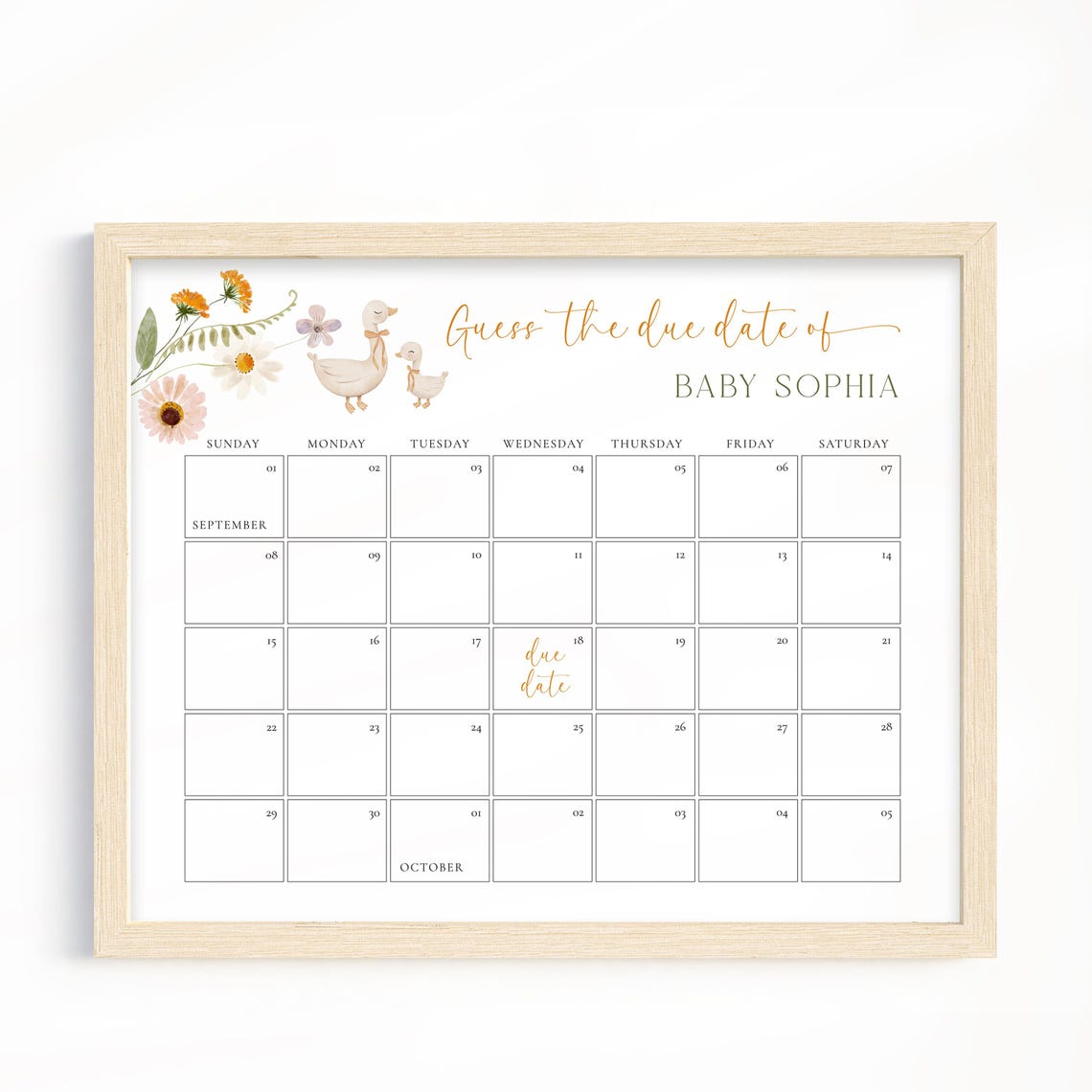 Silly Goose Due Date Calendar Editable Silly Goose Baby Shower Game ...