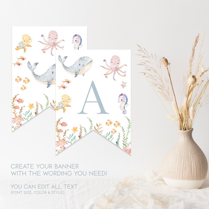 Under the Sea Banner Template Ocean Baby Shower Custom Banner Sea Life ...