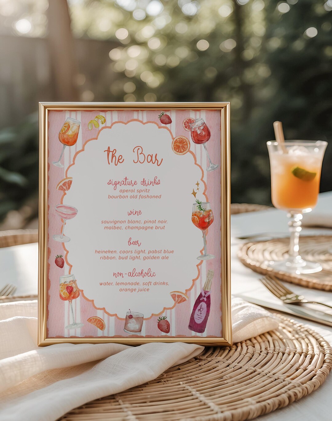 Pink Hand Drawn Bar Menu Template Watercolor Spritz Station Menu Wavy ...