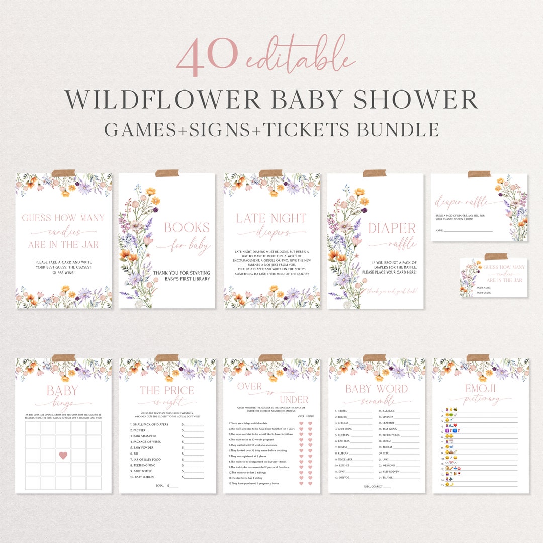 Wildflower Baby Shower Games Bundle Floral Baby Shower Games Printable ...