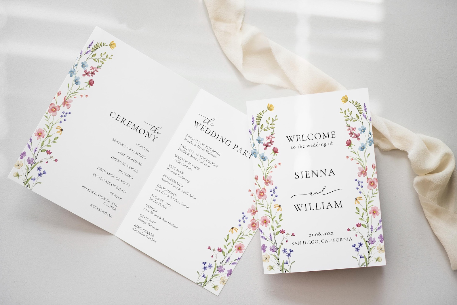 Wildflower Wedding Program Pastel Floral Ceremony Program Template Boho ...