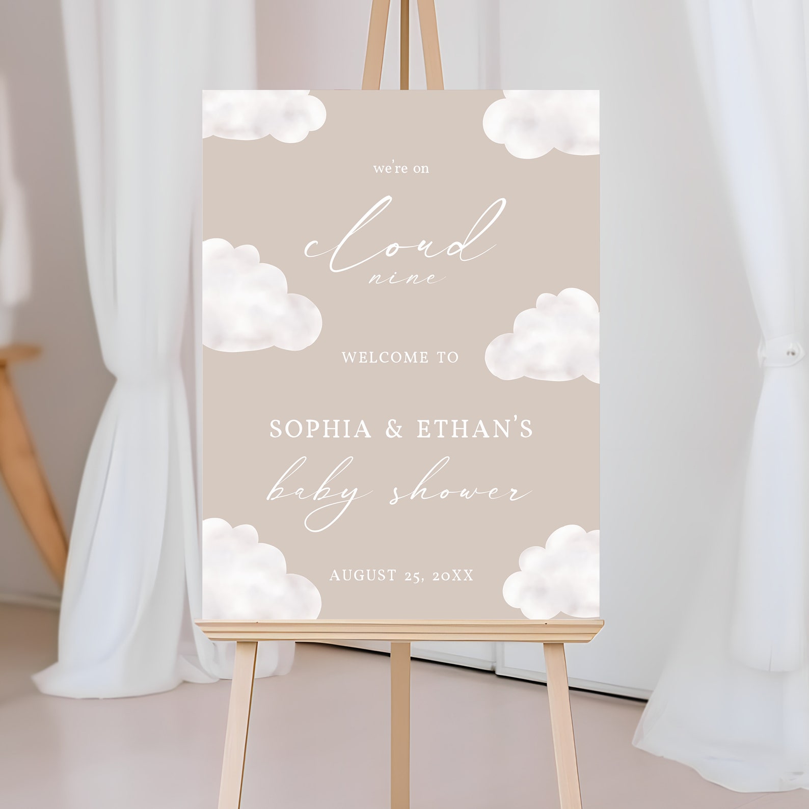 Neutral Cloud Baby Shower Welcome Sign Template Cloud Nine Welcome ...