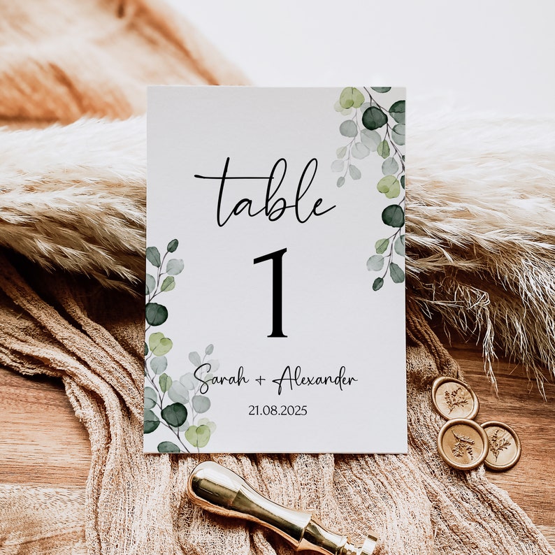 Greenery Wedding Table Numbers Template Eucalyptus Wedding Table ...