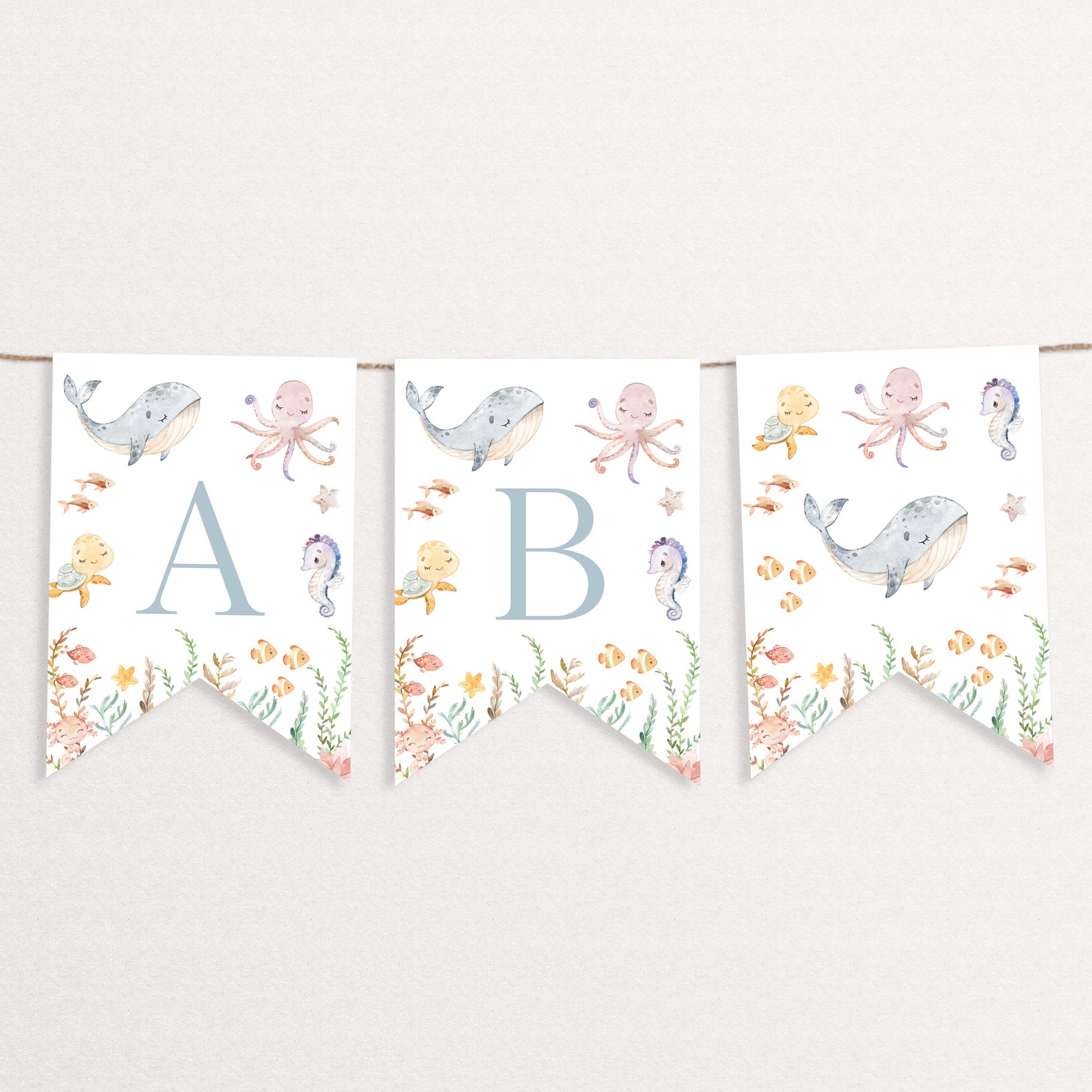 Under the Sea Banner Template Ocean Baby Shower Custom Banner Sea Life ...