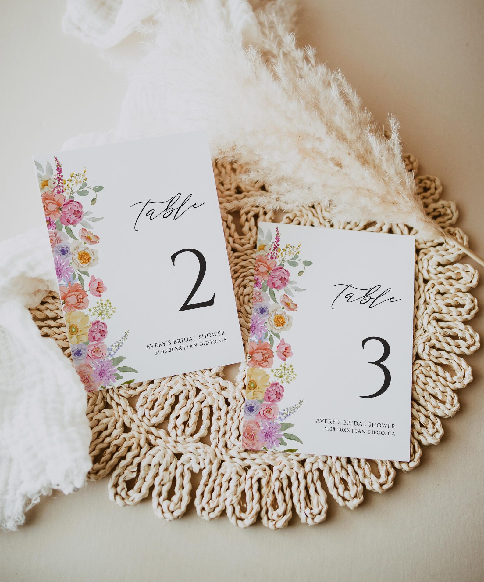 Pastel Floral Table Number Template Editable Spring Flowers Bridal ...