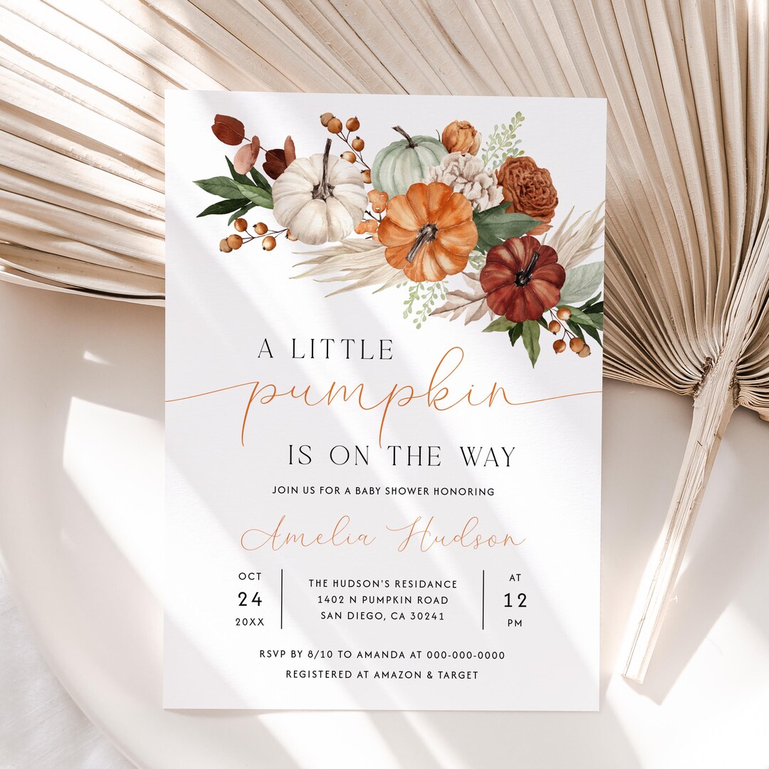 Little Pumpkin Baby Shower Invitation Template Editable Boho Fall Baby ...