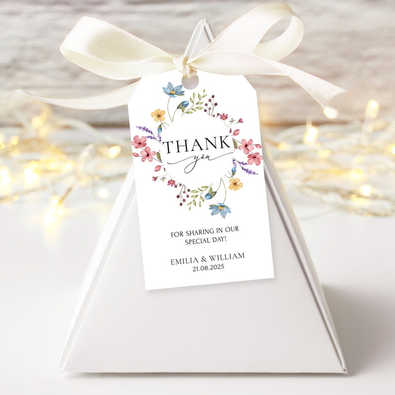 Wildflower Favor Tag Template Editable Wedding Tag Boho Flowers Thank ...