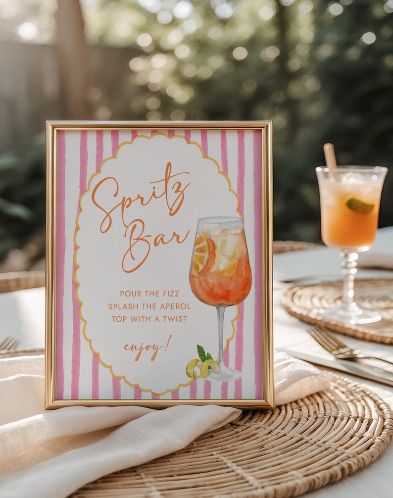 Aperol Spritz Bar Sign Template Watercolor Spritz Station Love at First ...