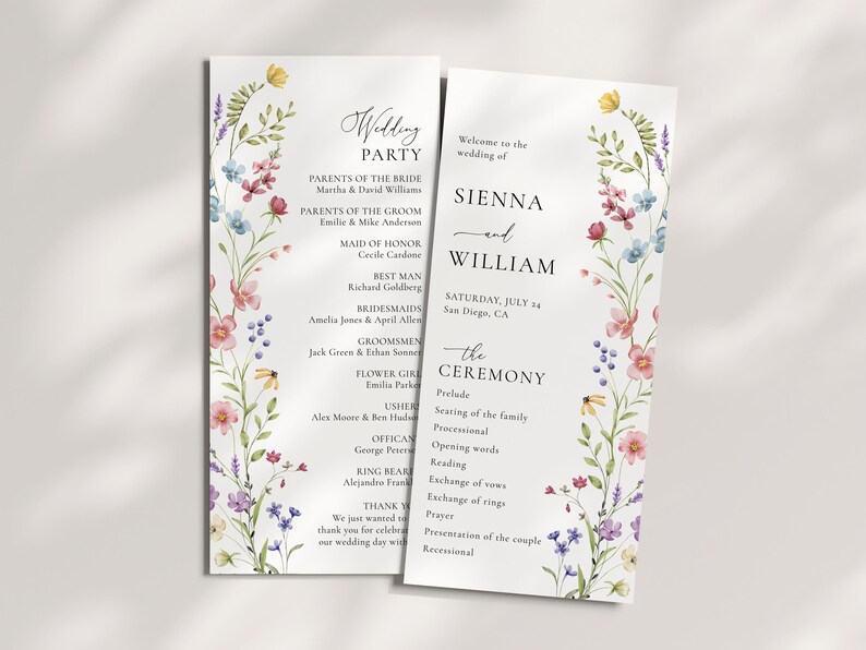 Wildflower Wedding Program Template Pastel Floral Wedding Ceremony ...